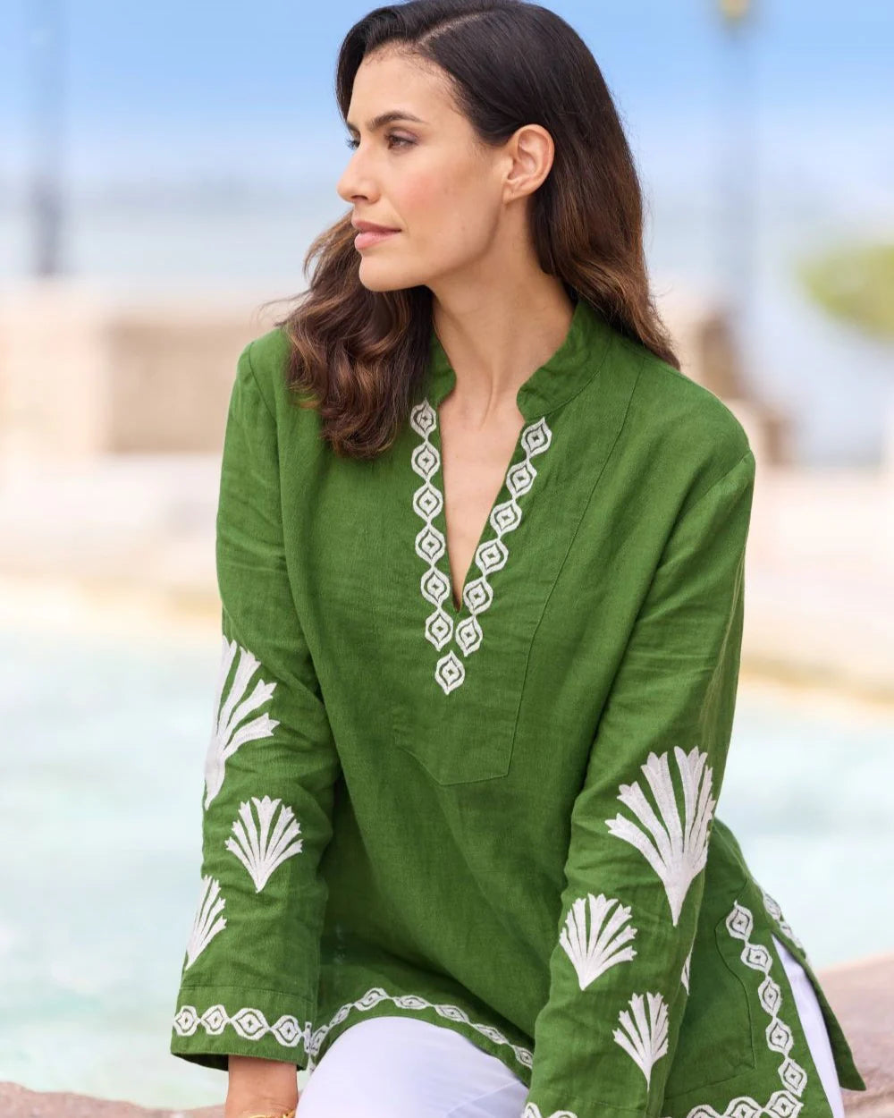 Elyce Linen - Garden Green White – Monkee's of Peachtree Battle